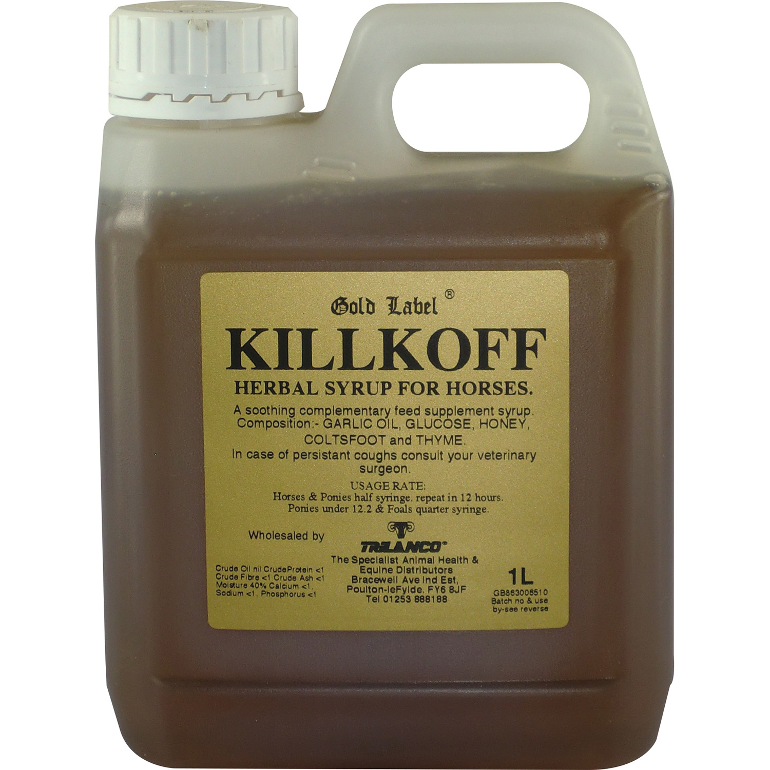 GOLD LABEL KILLKOFF HERBAL SYRUP 1 LT 1 LT - totalfarmsupplies.co.uk
