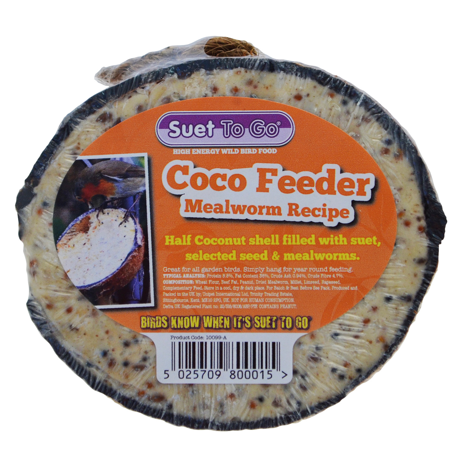 SUET TO GO HALF COCO FEEDER MEALWORM MEALWORM - totalfarmsupplies.co.uk