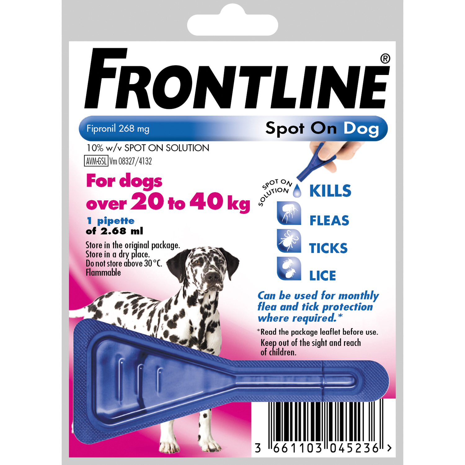 FRONTLINE SPOT ON FOR LARGE DOGS 20-40KG 1 PIPETTE 20-40 KG X 1 PIPETTE ...