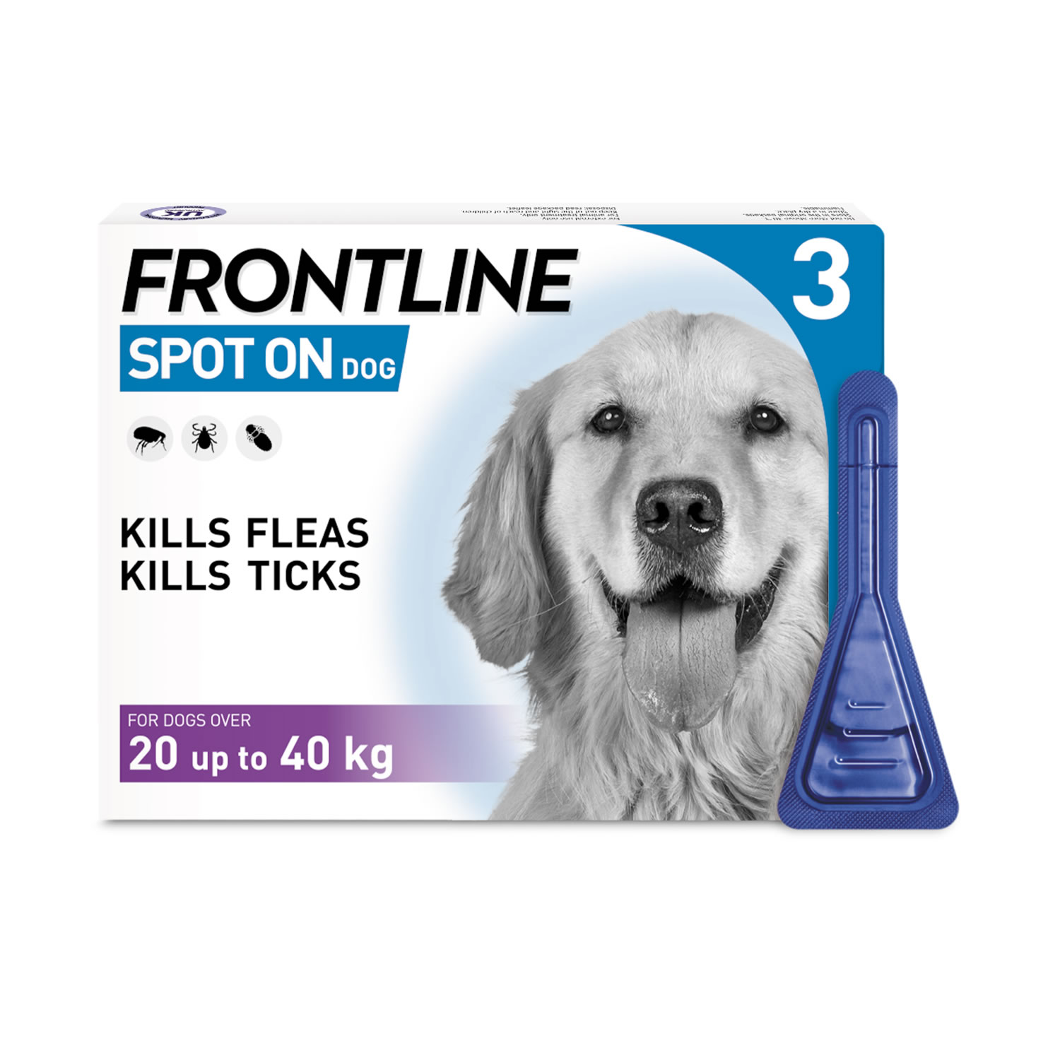 FRONTLINE SPOT ON FOR LARGE DOGS 20-40KG 3 PIPETTES 20-40 KG X 3 ...