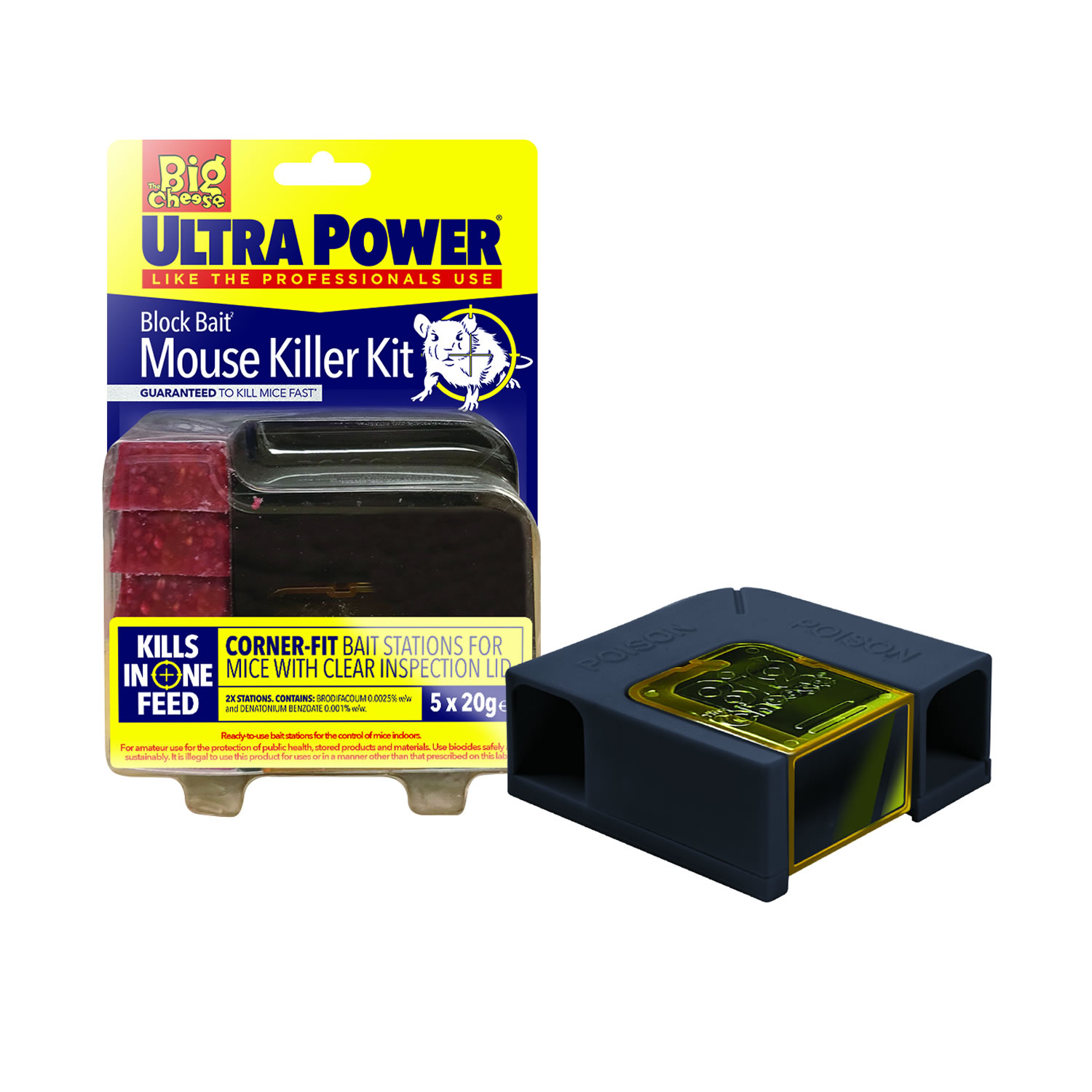 THE BIG CHEESE ULTRA POWER BLOCK BAIT MOUSE KILLER KIT STATION ...